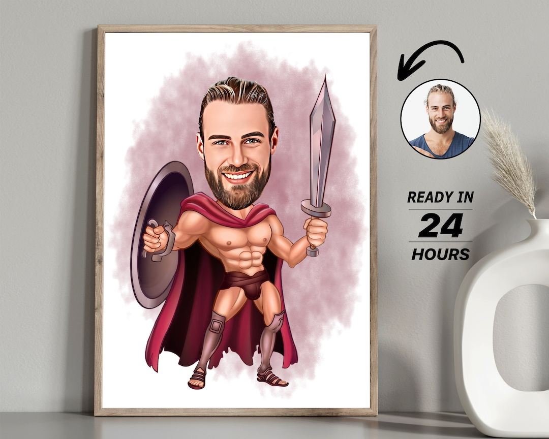 Personalized Gladiator Cartoon Portrait, Custom Gladiator Caricature ...