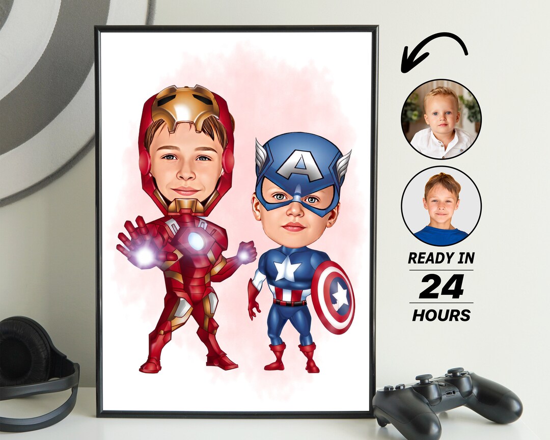Personalized Super Brothers Cartoon Portrait, Custom Brothers ...