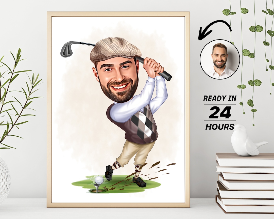 Personalized Golfer Cartoon Portrait, Custom Caricature Drawing Gift - Etsy
