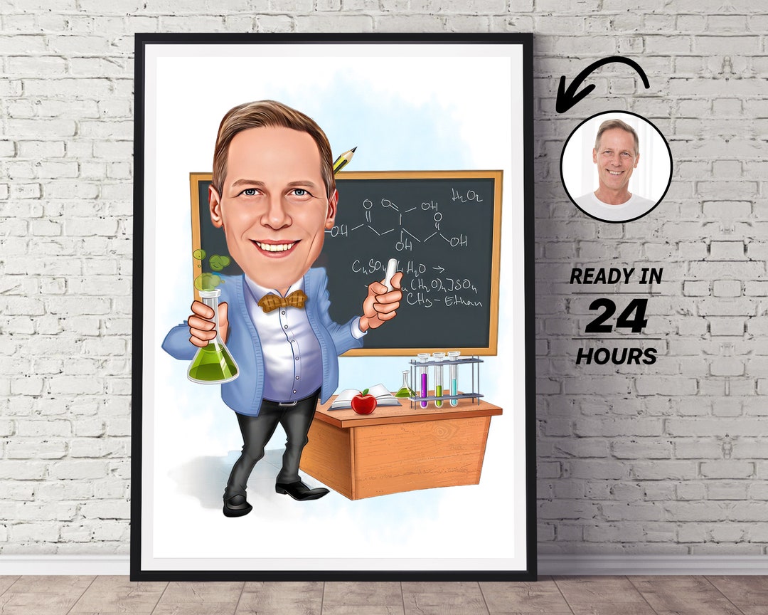Personalized Chemistry Teacher Cartoon Portrait, Custom Teacher ...