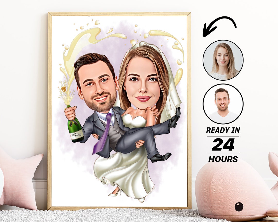 Personalized Wedding Cartoon Portrait, Custom Couple Caricature Drawing ...