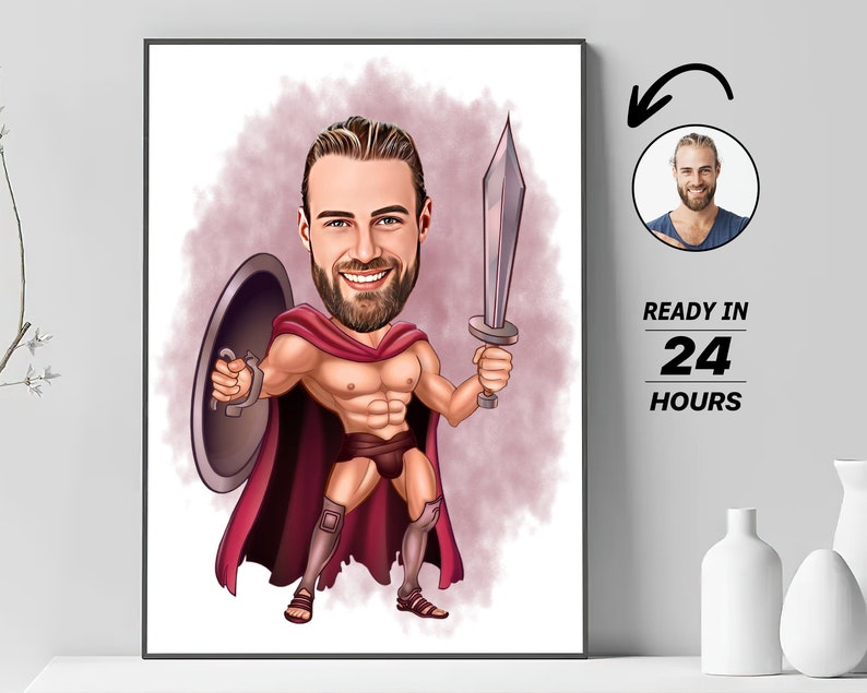 Personalized Gladiator Cartoon Portrait, Custom Gladiator Caricature ...