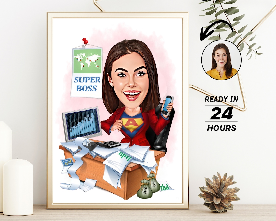 Personalized Female Super Boss Cartoon Portrait, Custom Female Boss ...