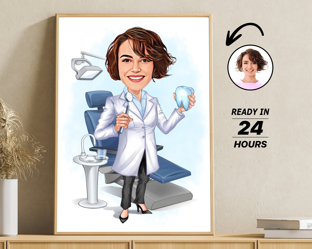 Personalized Female Dentist Cartoon Portrait, Custom Female Dentist ...