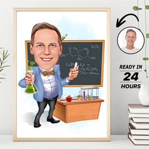 Personalized Chemistry Teacher Cartoon Portrait, Custom Teacher ...