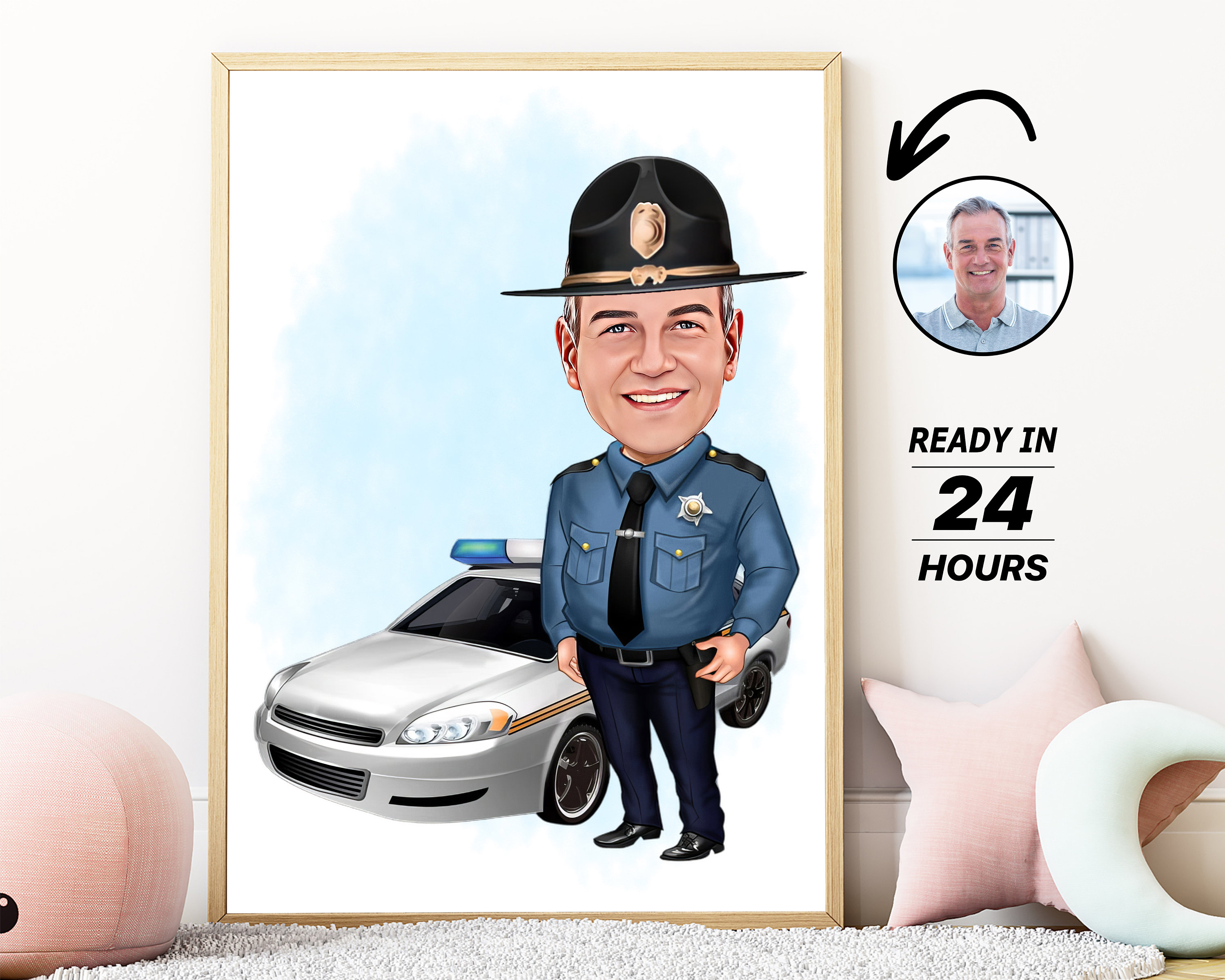 Personalized Sheriff Cartoon Portrait, Custom Caricature Drawing Gift ...