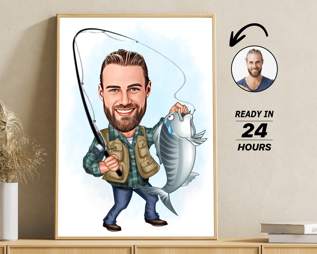 Personalisierte Fischer Cartoon Porträt, benutzerdefinierte Fischer ...