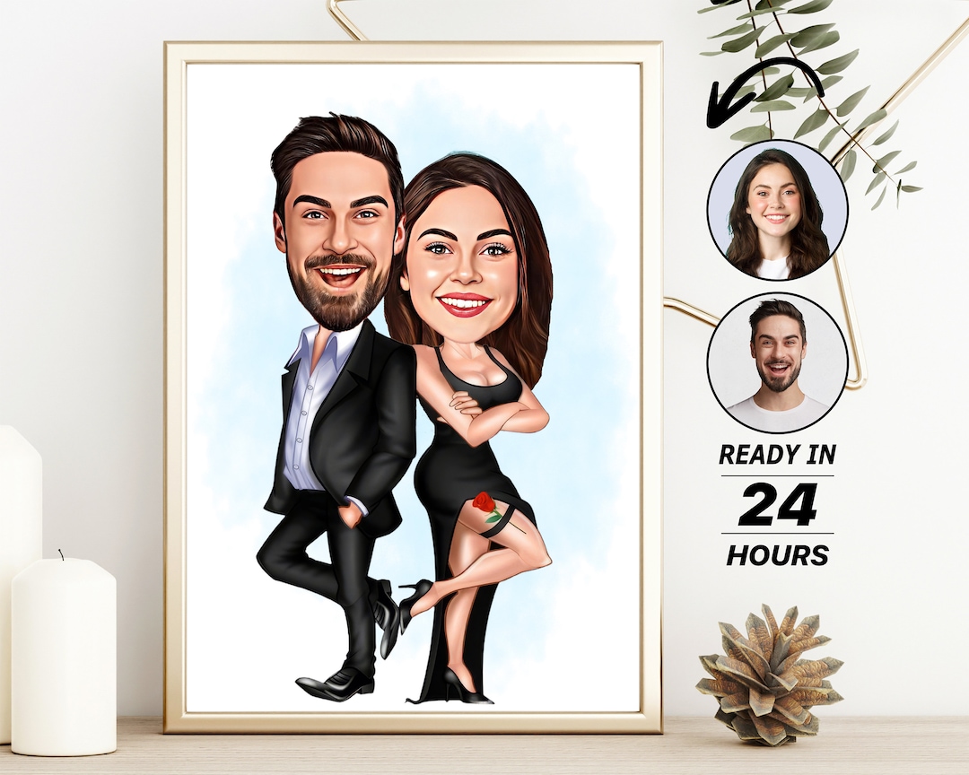 Personalized Couple Cartoon Portrait, Custom Mr & Mrs Smith Caricature ...