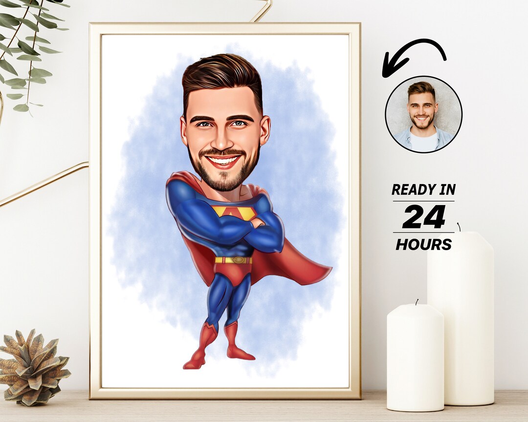 Personalized Superhero Cartoon Portrait, Custom Superhero Caricature ...