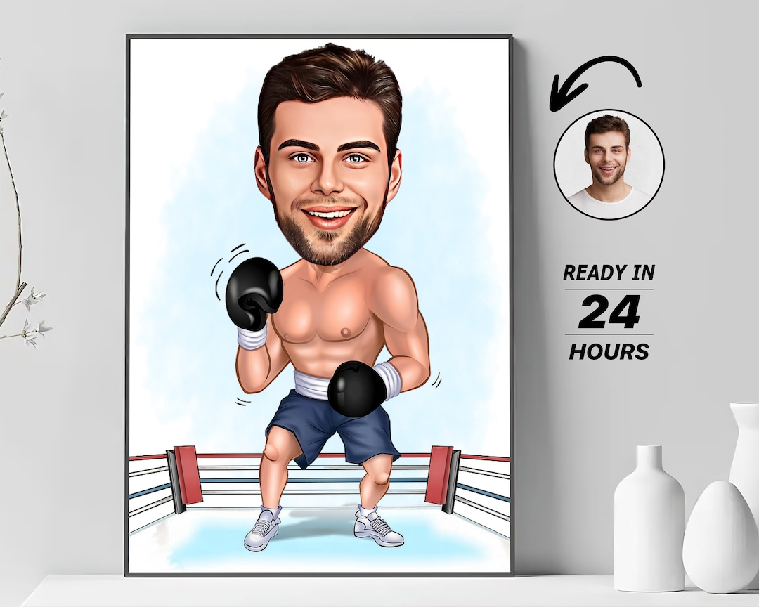 Personalized Boxer Cartoon Portrait, Custom Boxer Caricature Drawing ...