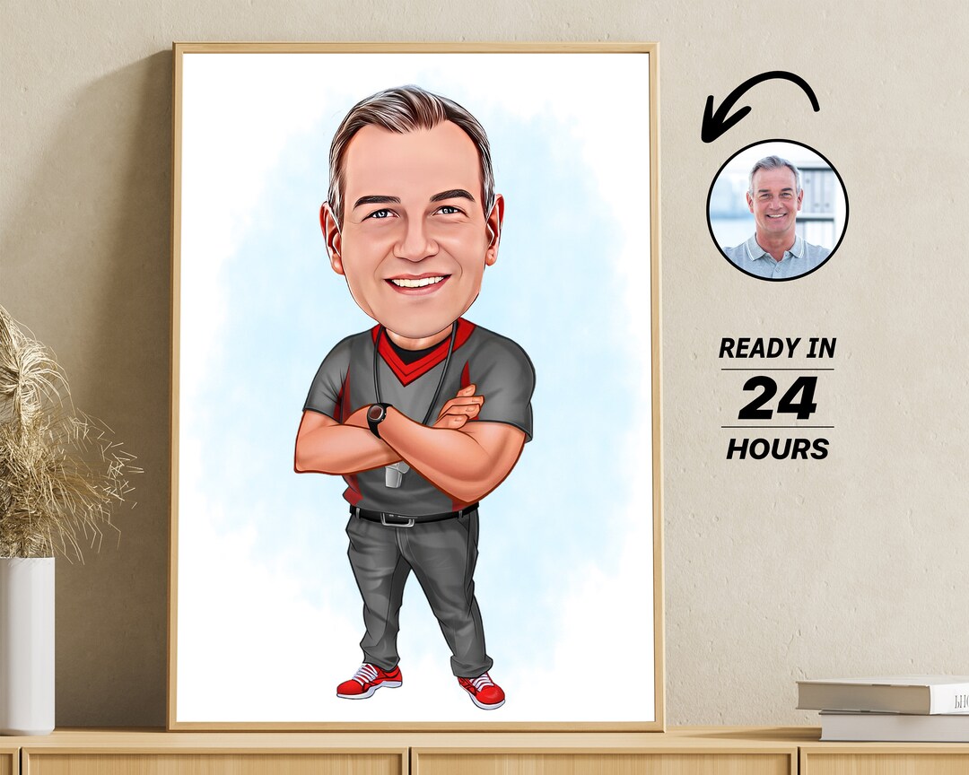 Personalized Coach Cartoon Portrait, Custom Coach Caricature Drawing ...