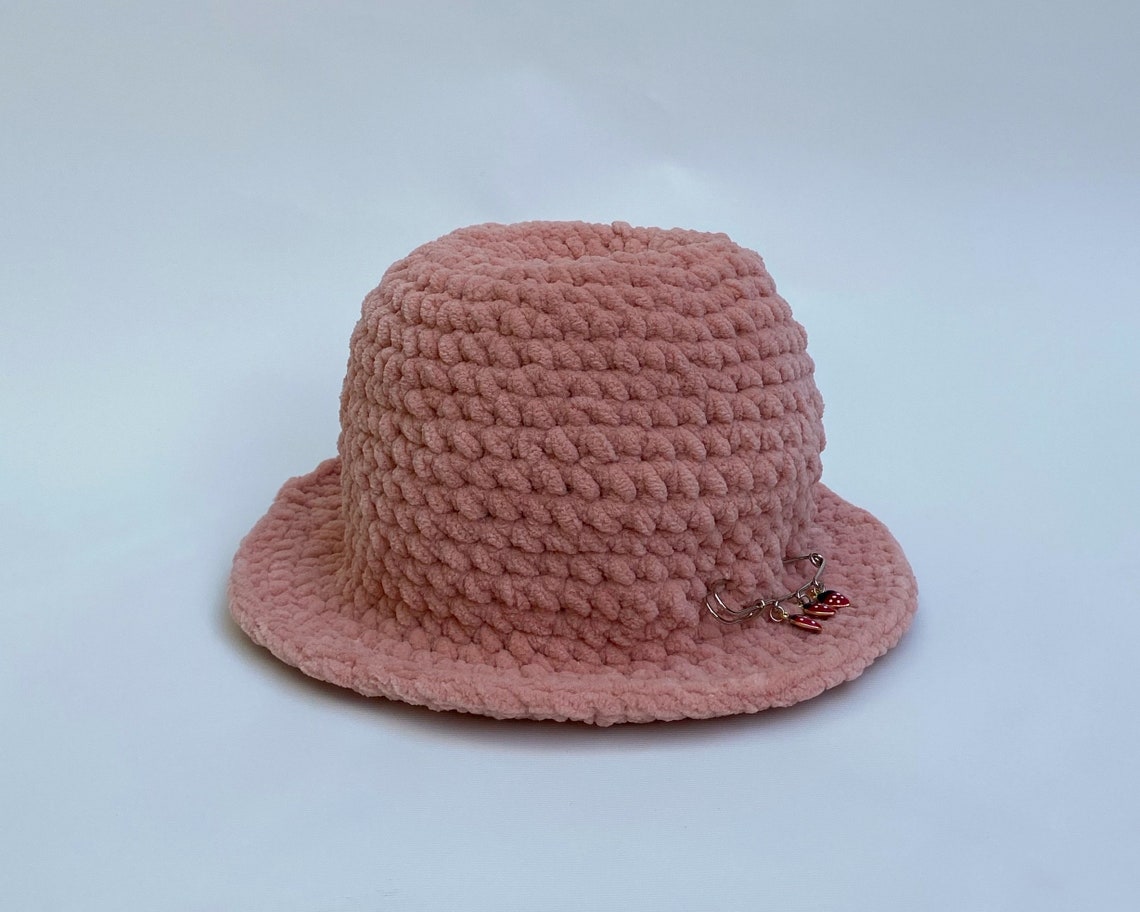 Pink Strawberry Bucket Hat, Crochet Bucket Hat, Knitted Bucket Hat ...