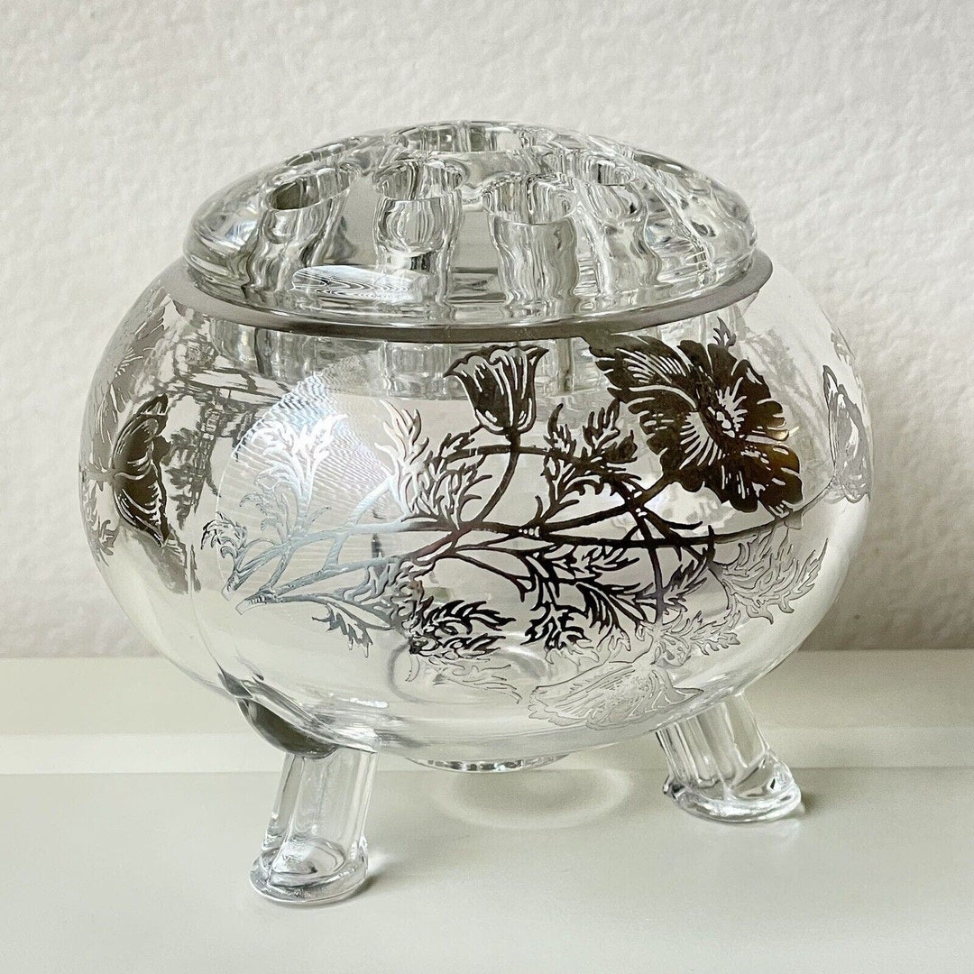 Vintage Viking Glass crystal Clear Glass Flowerlite Bowl W/silver ...