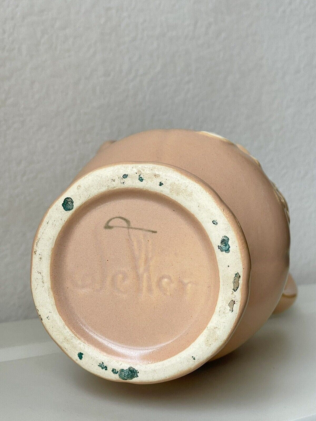 Vintage 30s Weller Art Pottery Peach/apricot Handled Basket Vase/planter Cameo Rose Pattern 7.5 ...
