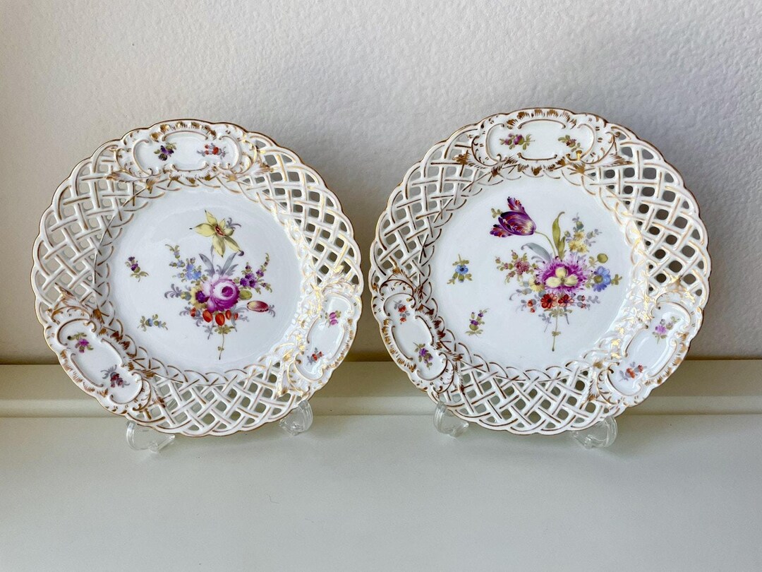 Dresden Germany Pair of Bread & Butter Plates Reticulated Porcelain ...