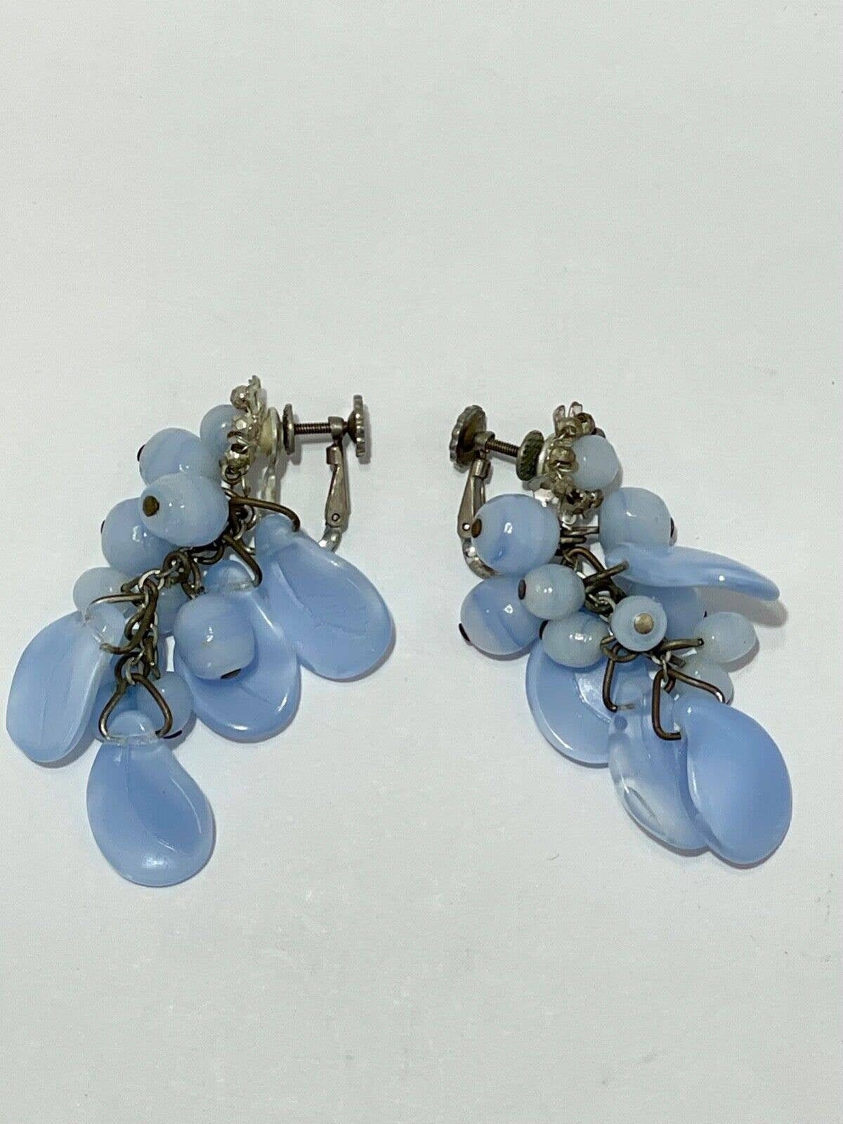 Miriam Haskell Vtg Demi Parure Opera Length Cornflower Blue Glass Beads