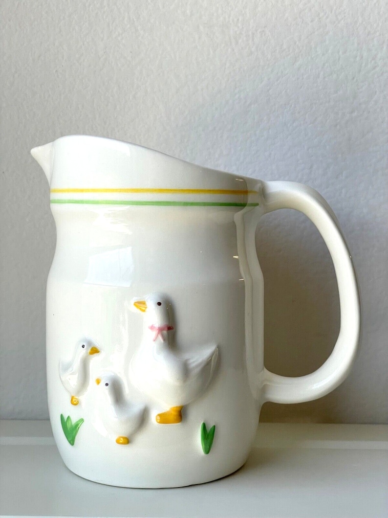 Vintage Treasure Craft USA Pitcher White W/geese Farmhouse/cottage Core ...