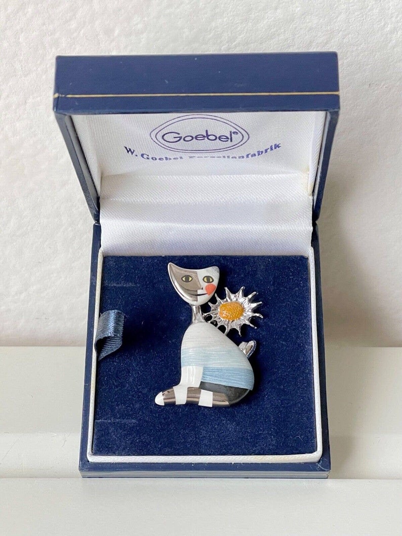 Goebel X Rosina Wachtmeister Porcelain Cat Brooch/pin Silver Tone & Blue W/original Box - Etsy