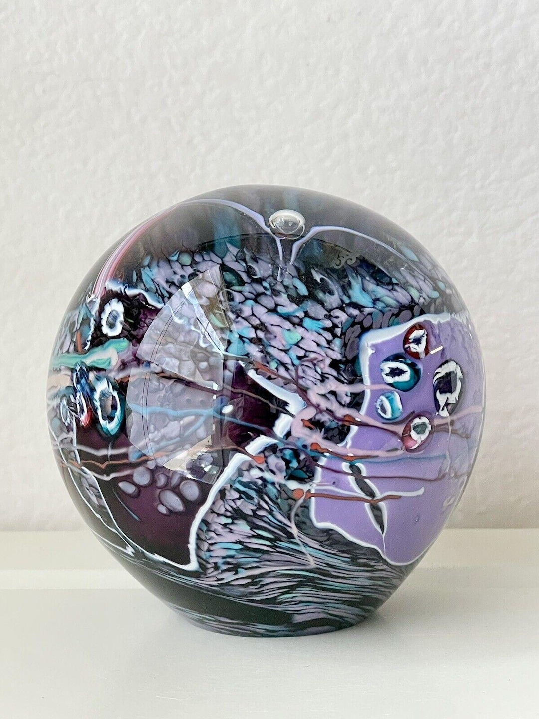 Vintage 1993 Peter Patterson Handblown Glass Purple Paperweight Art ...