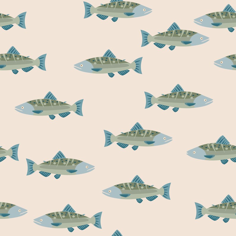 Chum Salmon Fish Repeat Seamless Surface Pattern Design for Commercial ...