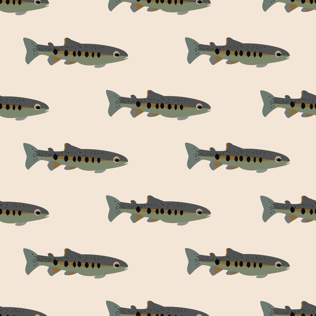 Steelhead Rainbow Trout Fish Repeat Seamless Surface Pattern Design for ...