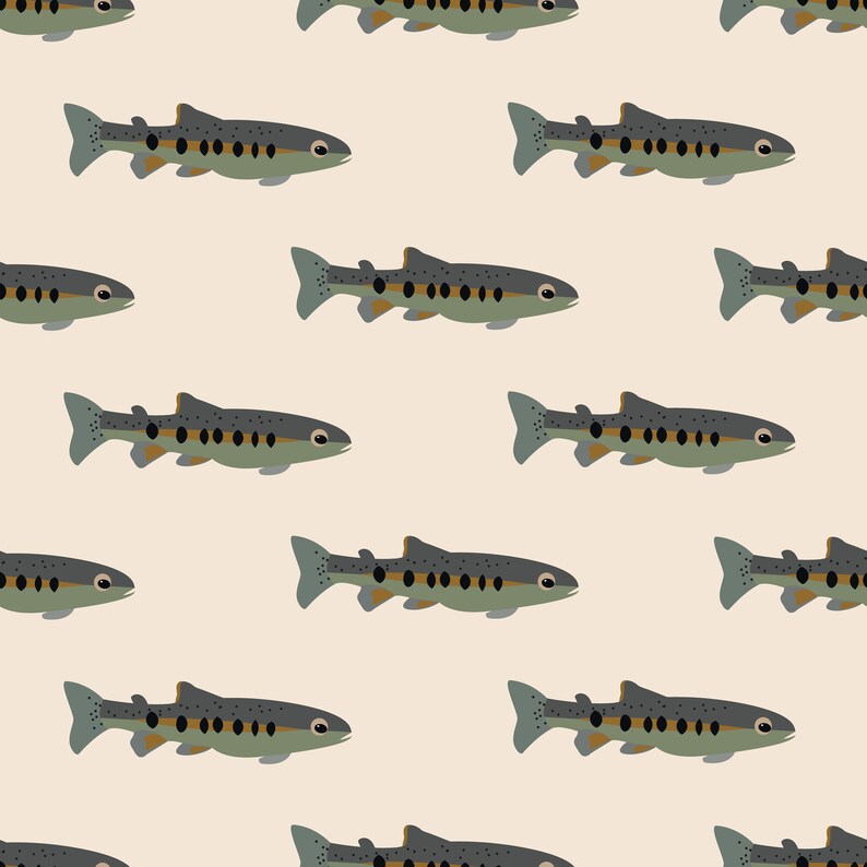 Steelhead Rainbow Trout Fish Repeat Seamless Surface Pattern Design for ...