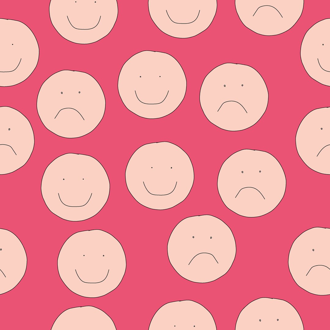 Happy Sad Emoji Faces Hot Pink Repeat Seamless Surface Pattern Design ...