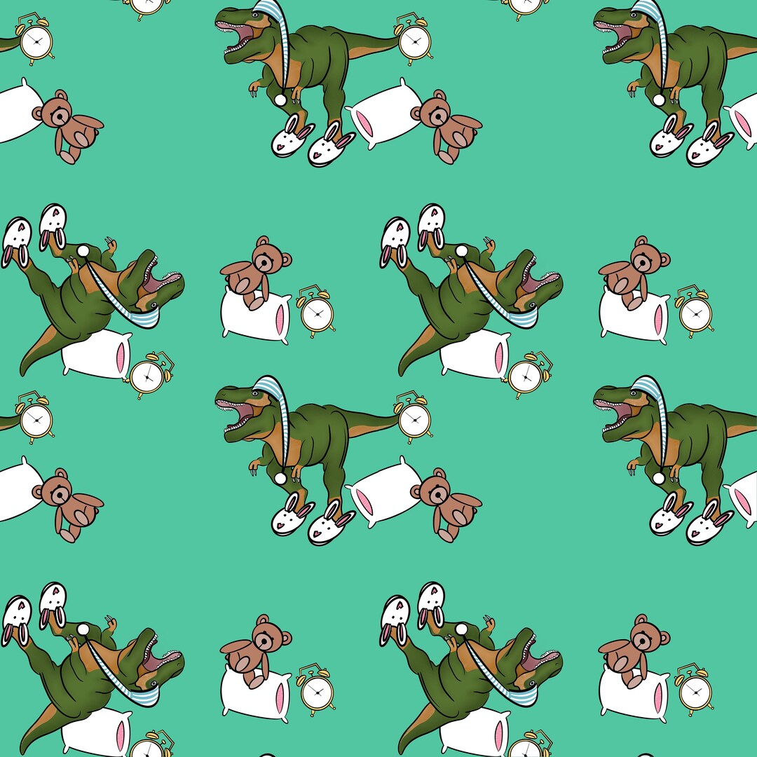 Green Sleepy Time Dinosaur T-rex Surface Pattern Design for Commercial ...