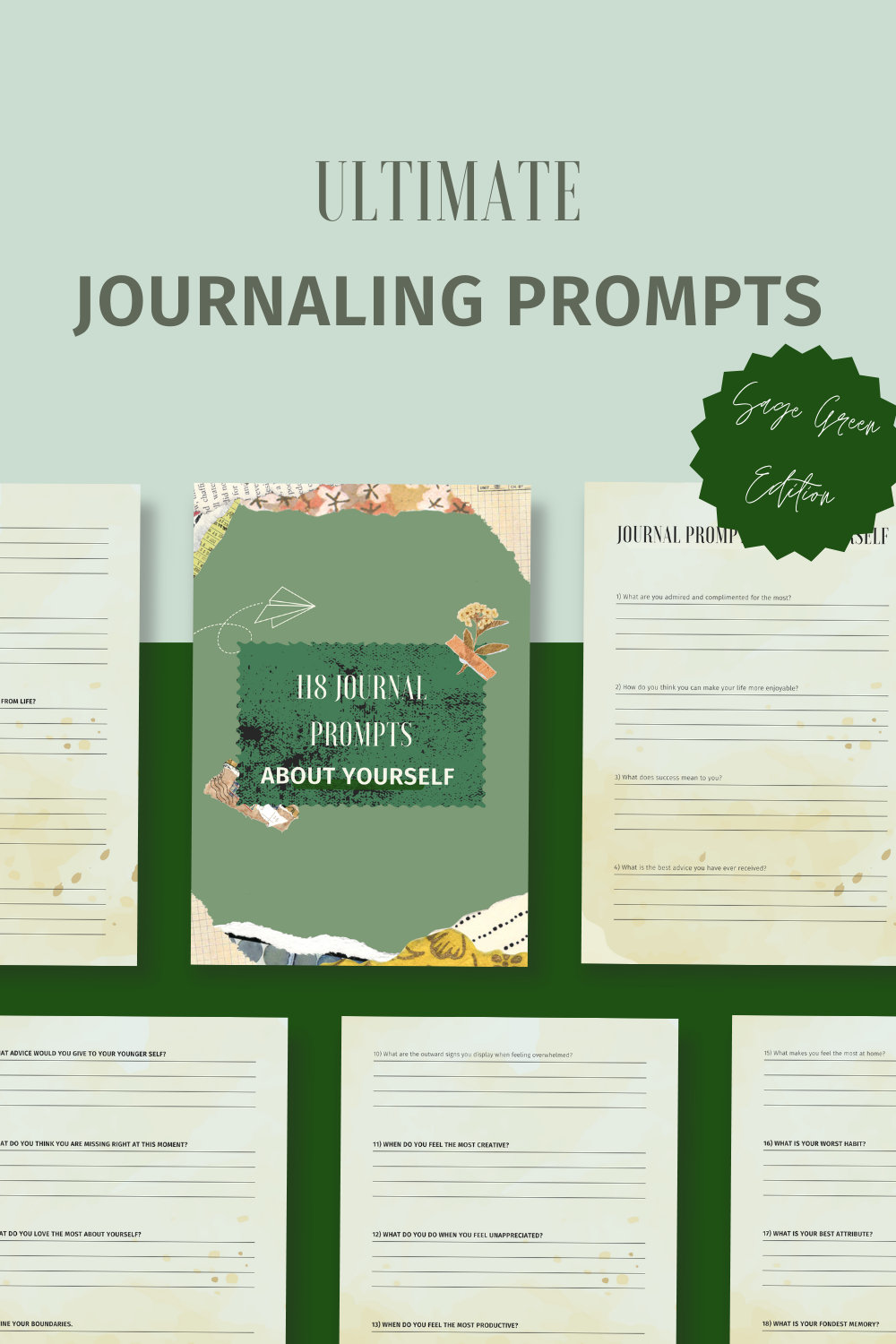Digital and Printable Sage Green Journal, Ultimate Journaling Prompts ...