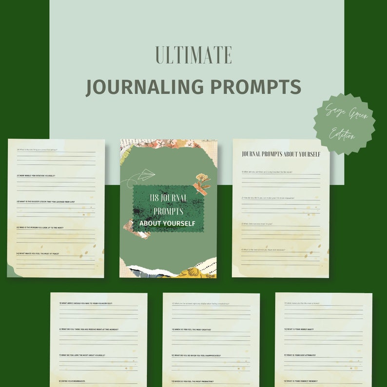 Digital and Printable Sage Green Journal, Ultimate Journaling Prompts ...