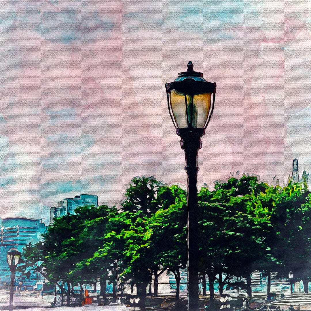 Watercolor Print of a Plaza Lamp Post, Printable Wall Art, Digital ...