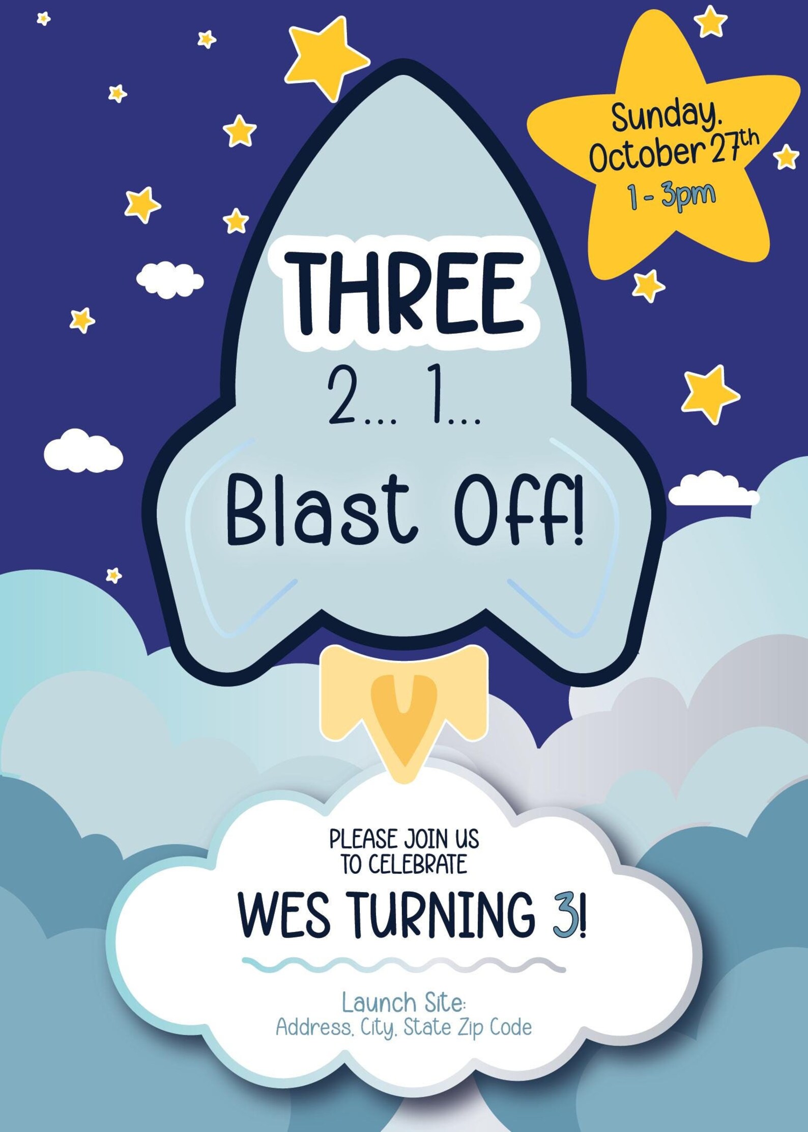 Rocket Launch Theme Children's Birthday Party Custom Invitation - Etsy
