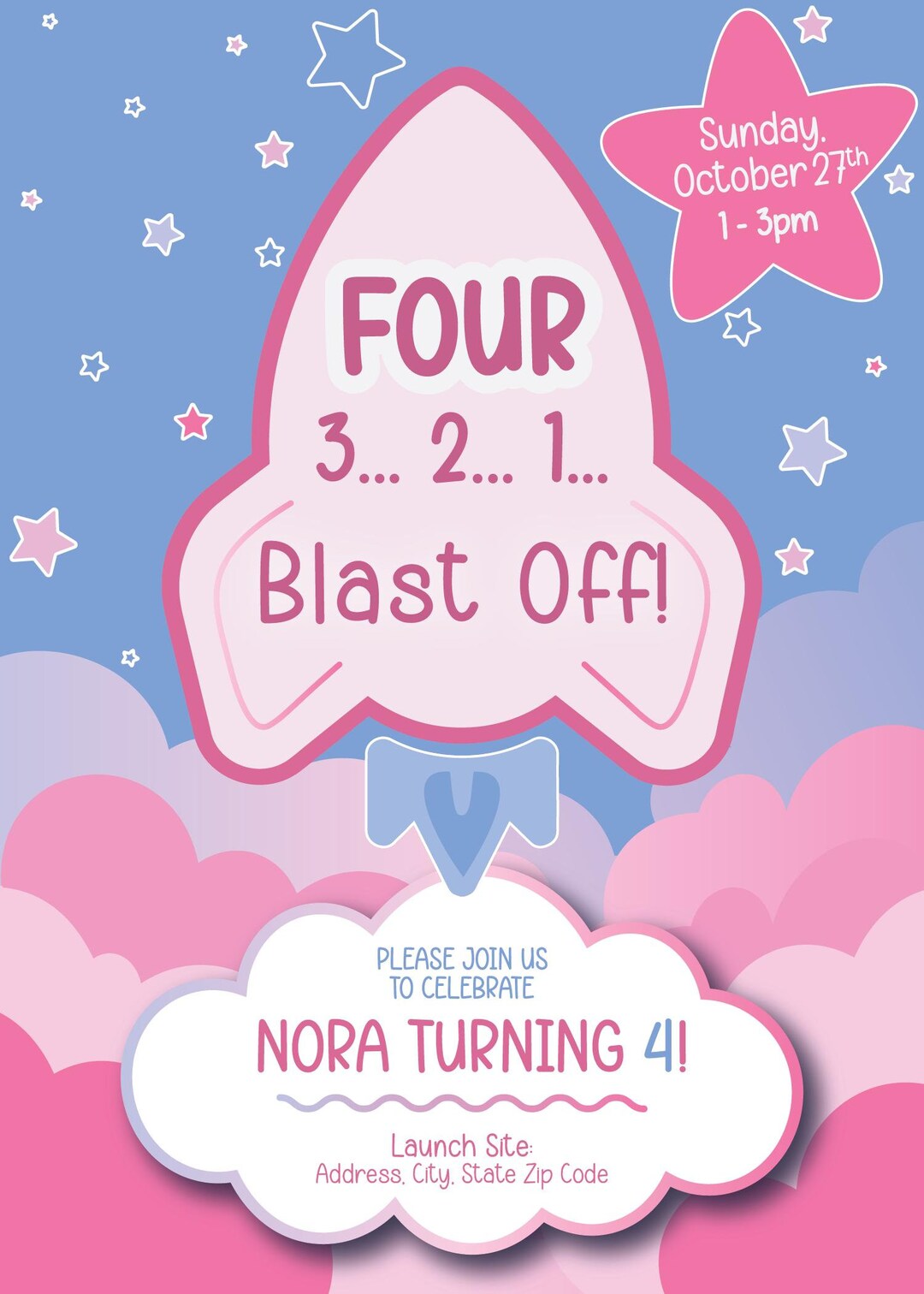 Rocket Launch Theme Children's Birthday Party Custom Invitation - Etsy