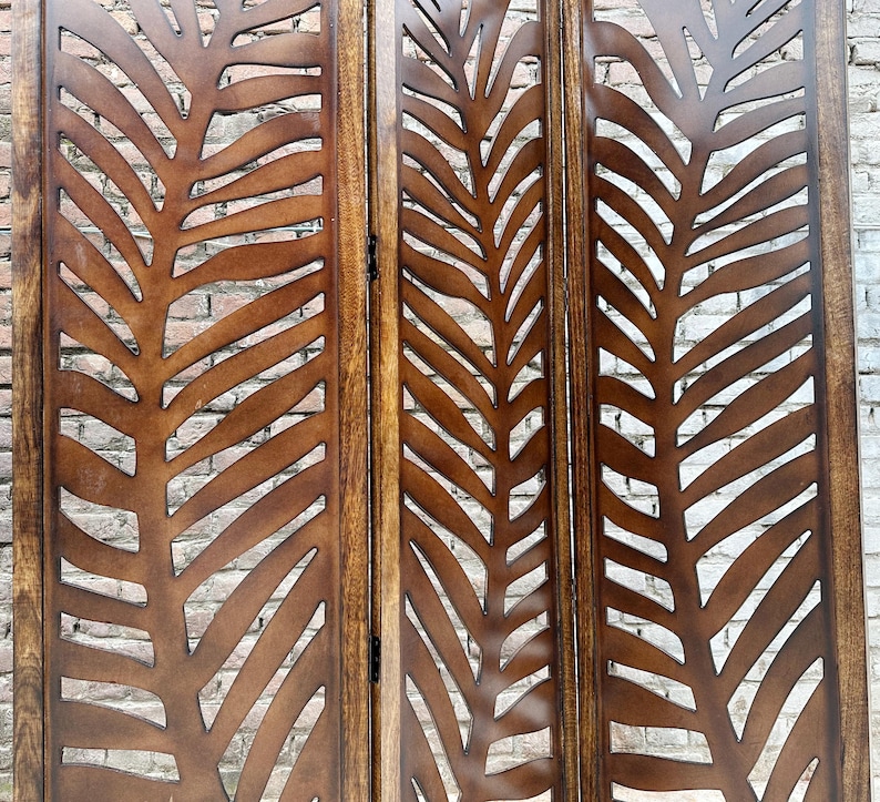 Mid Century Big Leaf Design Wooden Folding Divider, Partition, Handmade ...