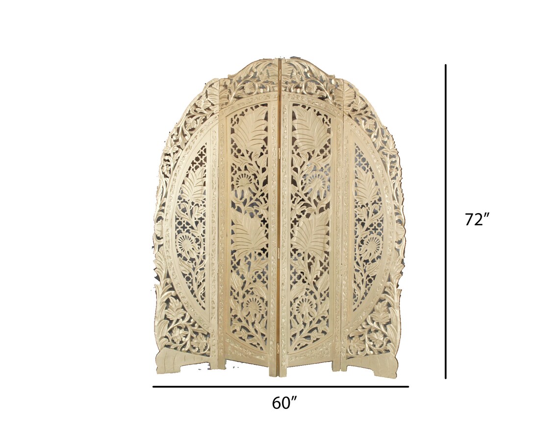Mid Century Round SHAPE Gold Floral Design Wooden Folding Divider ...
