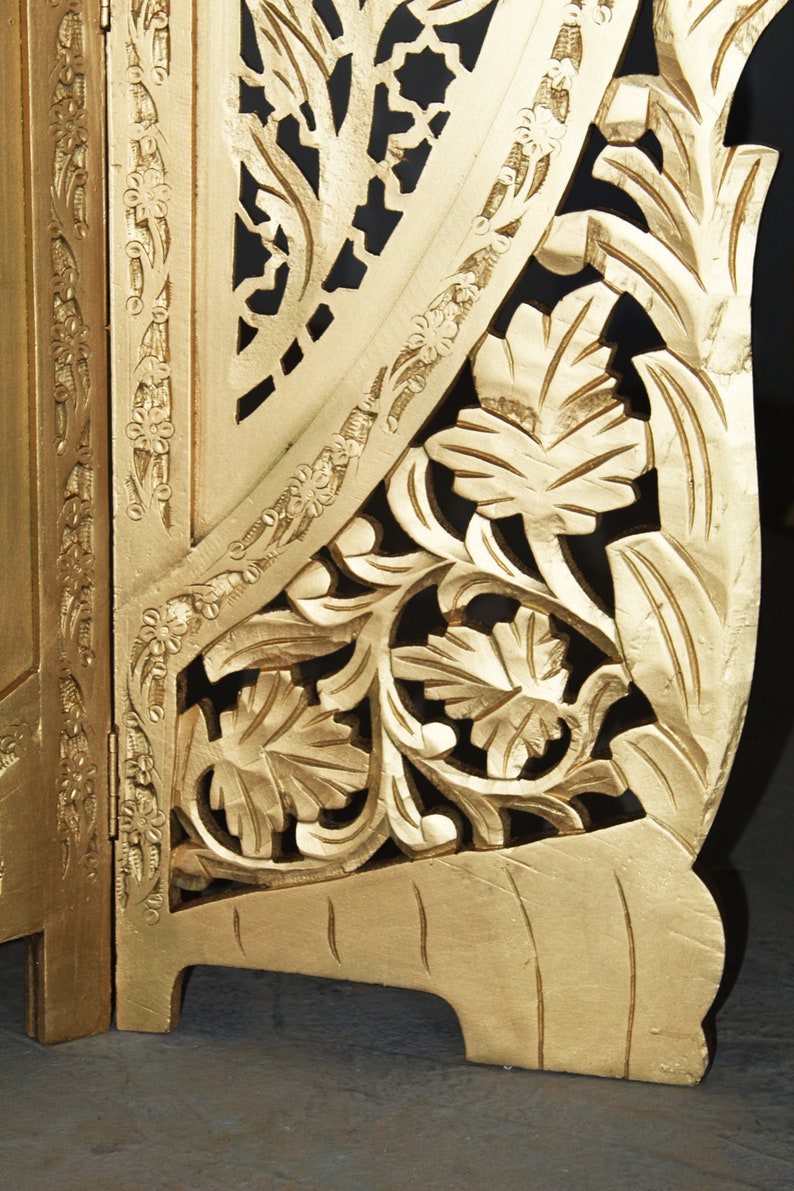 Mid Century Round SHAPE Gold Floral Design Wooden Folding Divider ...