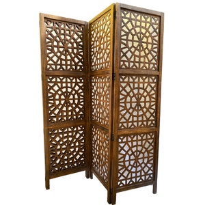 Mid Century Round Mesh Design Wooden Folding Divider, Partition ...