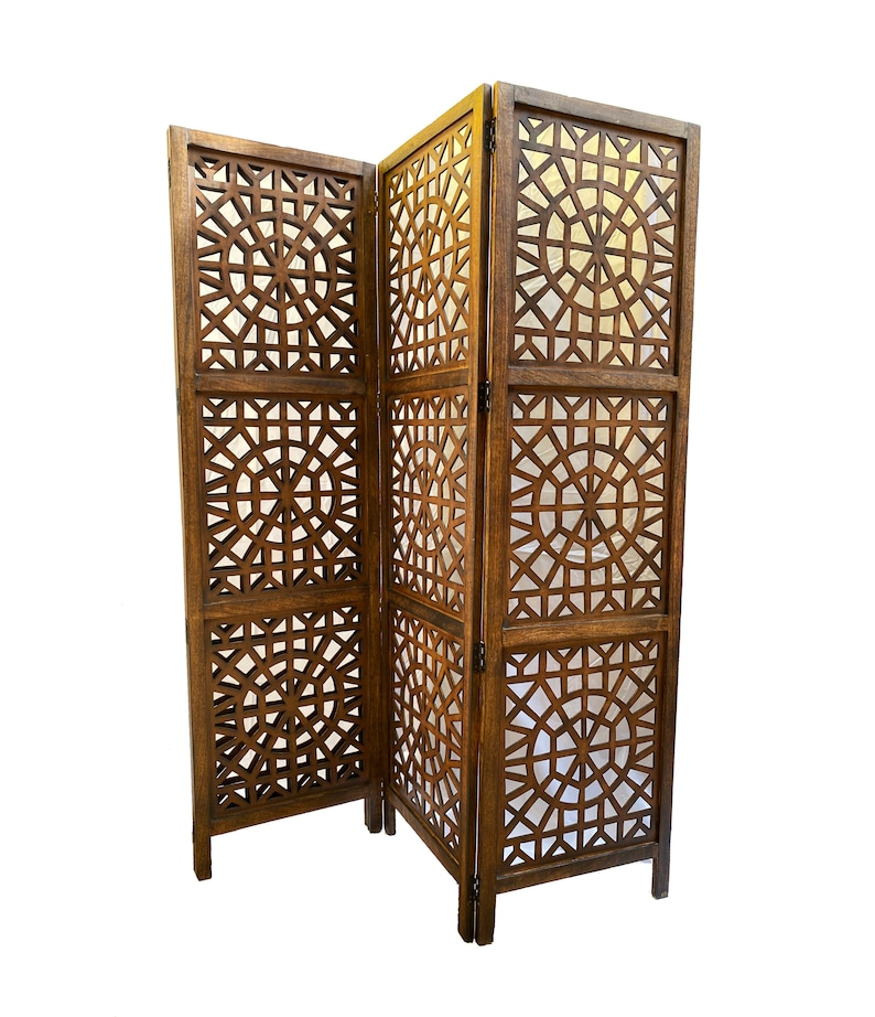 Mid Century Round Mesh Design Wooden Folding Divider, Partition ...