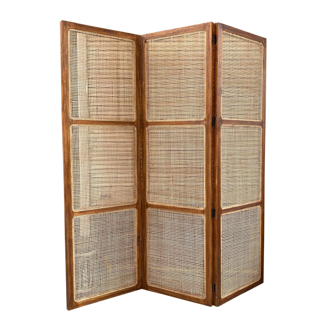 Natural Rattan Cane Room Partition Screen, Folding Divider, Mid-century ...