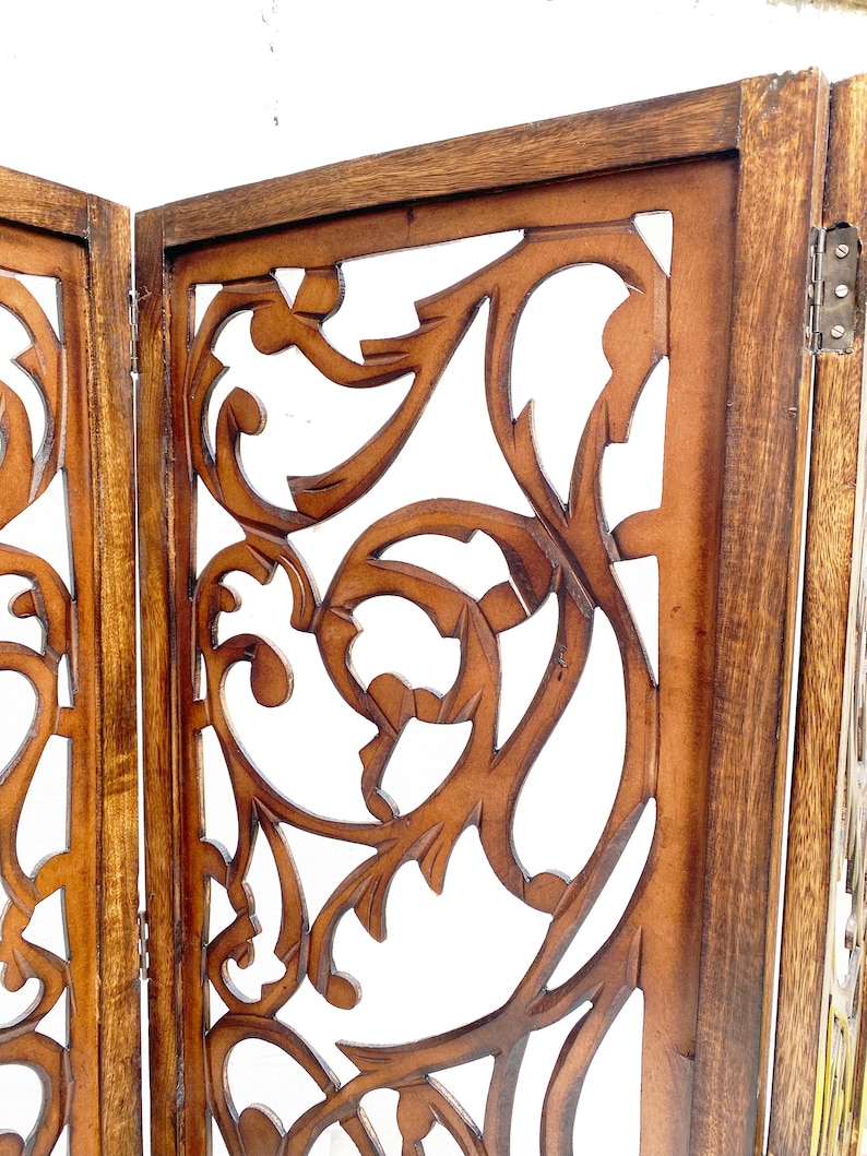 Mid Century Floral Design Wooden Folding Divider, Partition, Handmade ...