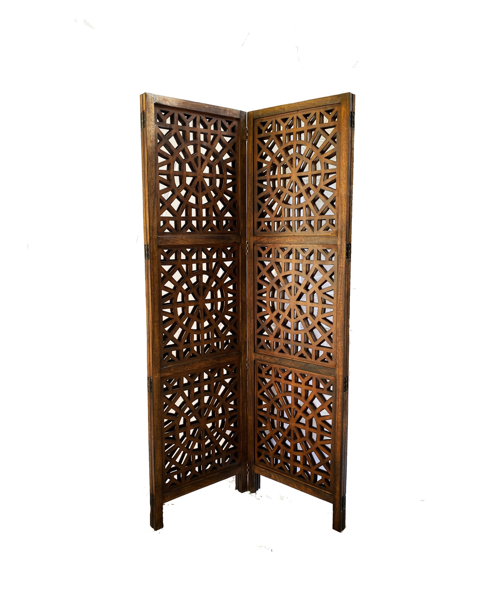 Mid Century Round Mesh Design Wooden Folding Divider, Partition ...