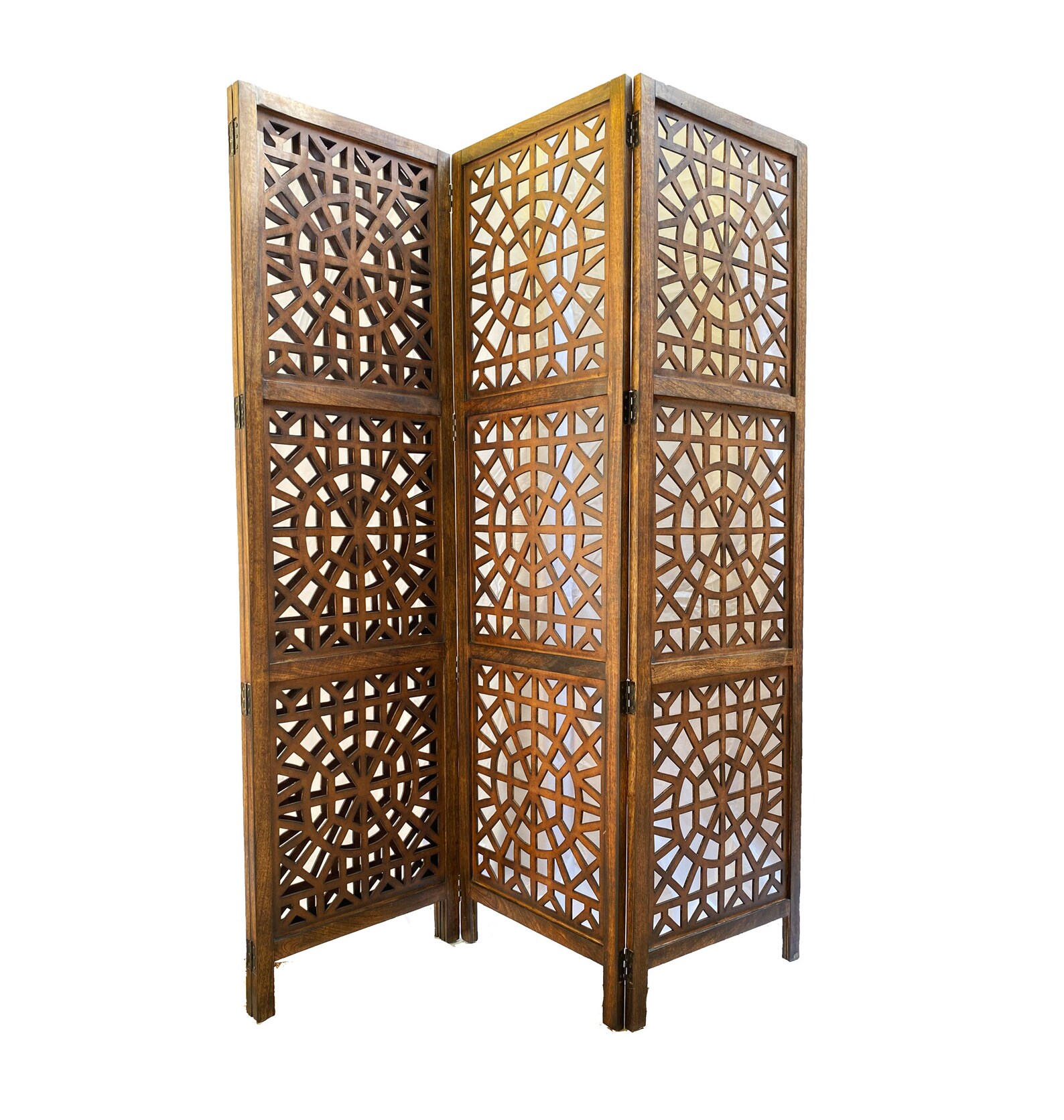 Mid Century Round Mesh Design Wooden Folding Divider, Partition ...
