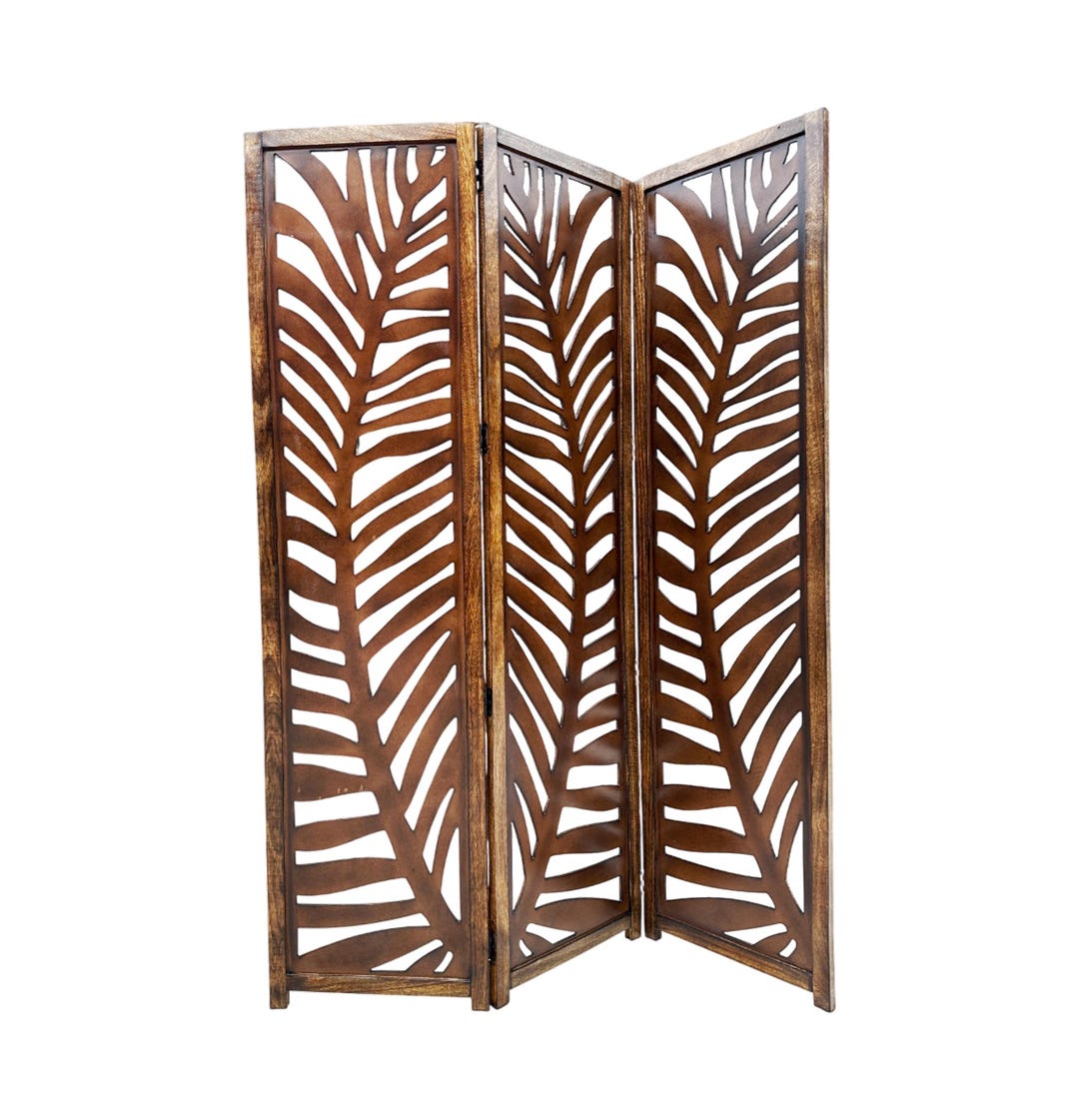 Mid Century Big Leaf Design Wooden Folding Divider, Partition, Handmade ...