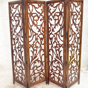 Mid Century Floral Design Wooden Folding Divider, Partition, Handmade ...