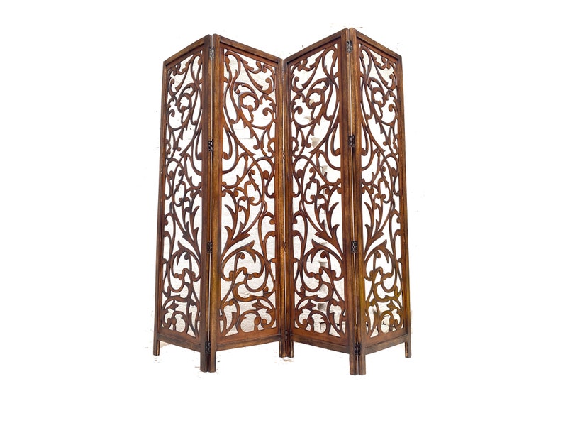 Mid Century Floral Design Wooden Folding Divider, Partition, Handmade ...