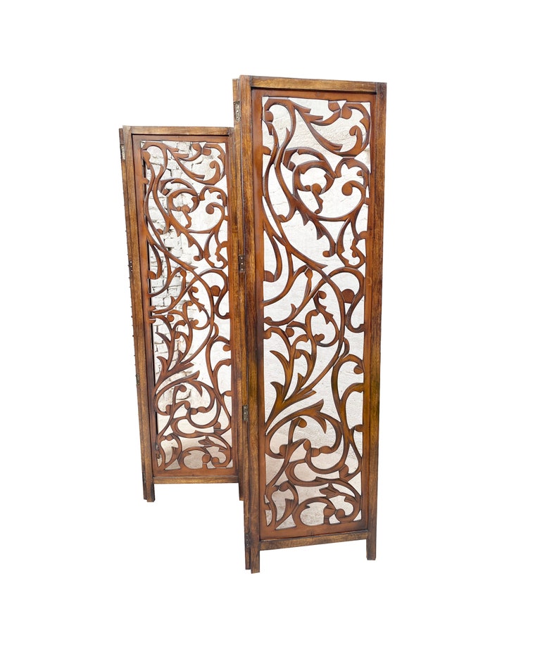Mid Century Floral Design Wooden Folding Divider, Partition, Handmade ...