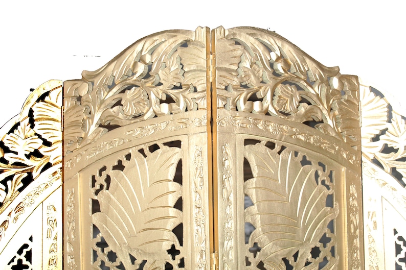 Mid Century Gold Floral Room Divider: Handmade Wooden Partition Screen ...