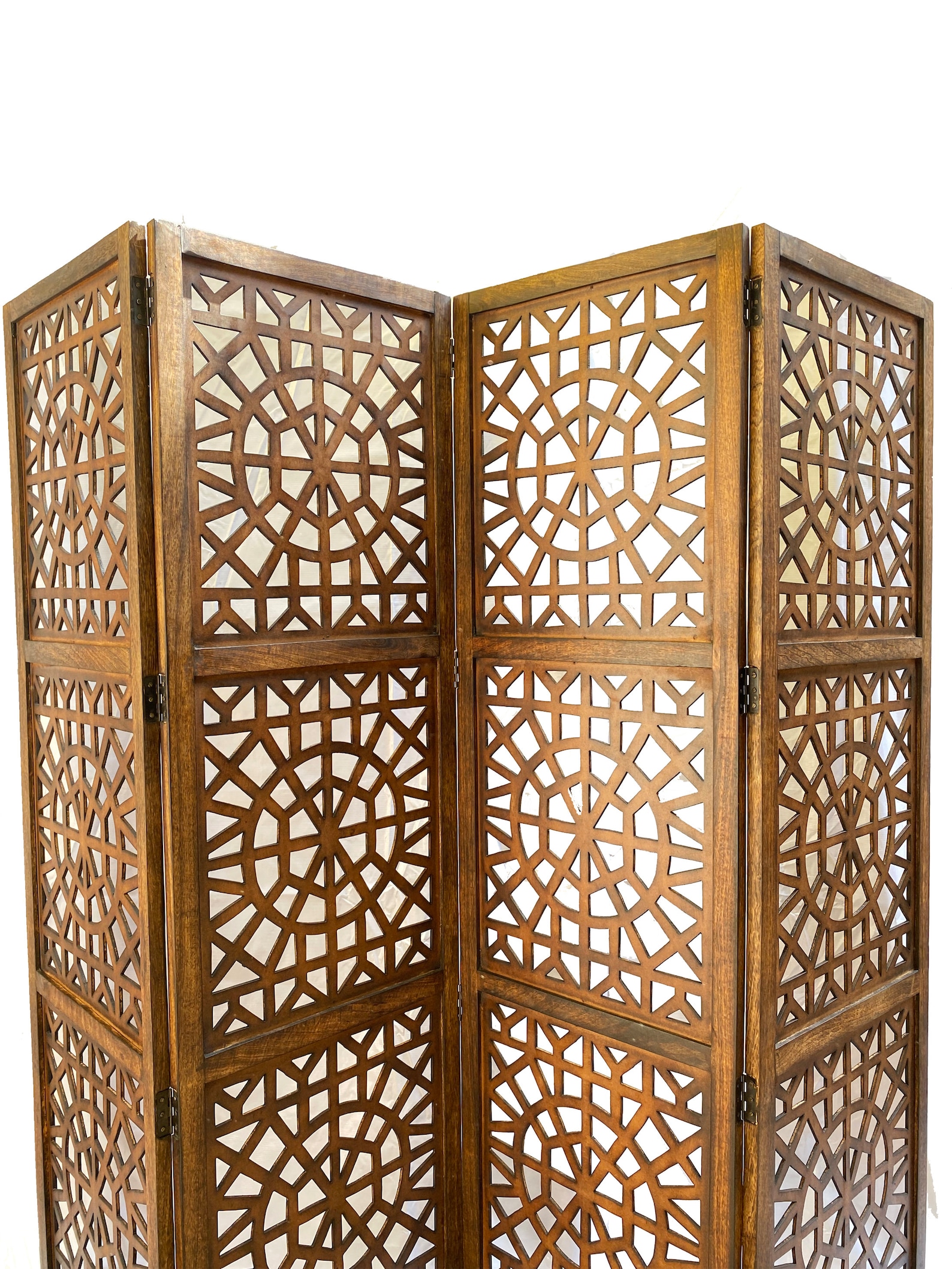 Mid Century Round Mesh Design Wooden Folding Divider, Partition ...