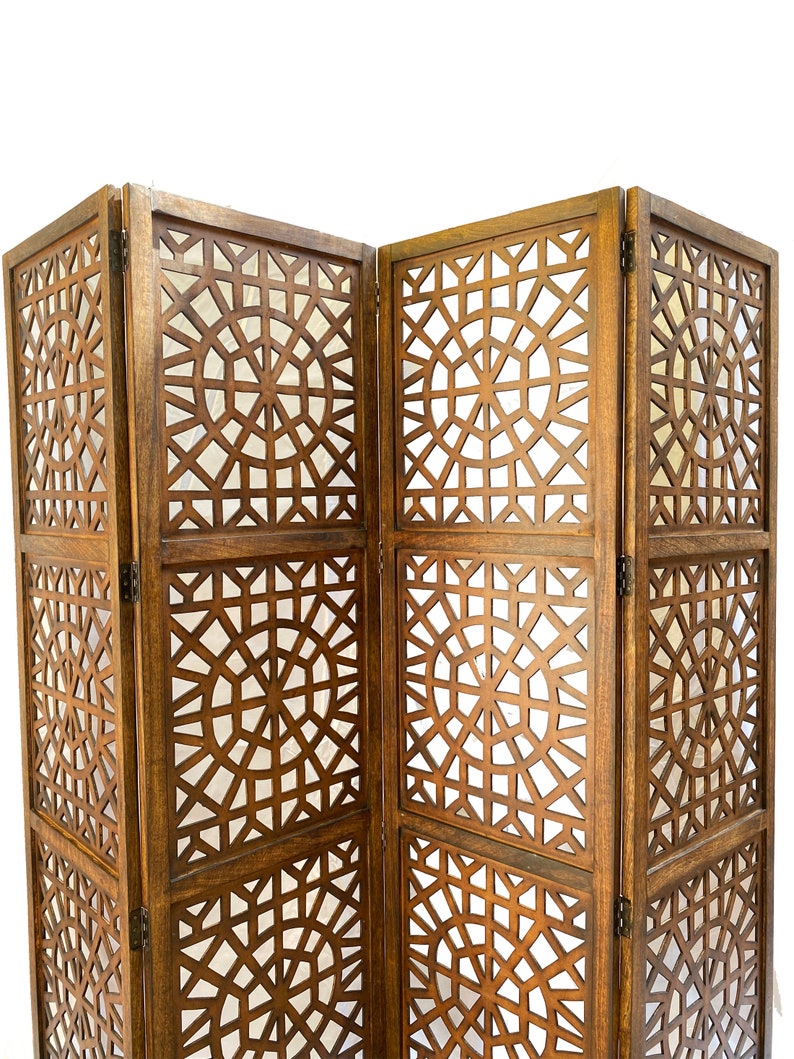 Mid Century Round Mesh Design Wooden Folding Divider, Partition ...