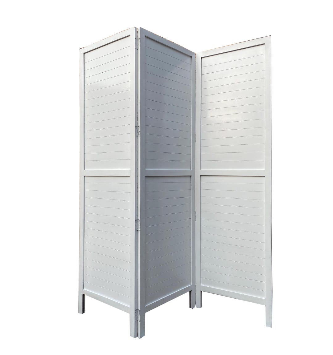 Mid Century White Solid Stripes Design Wooden Folding Divider ...